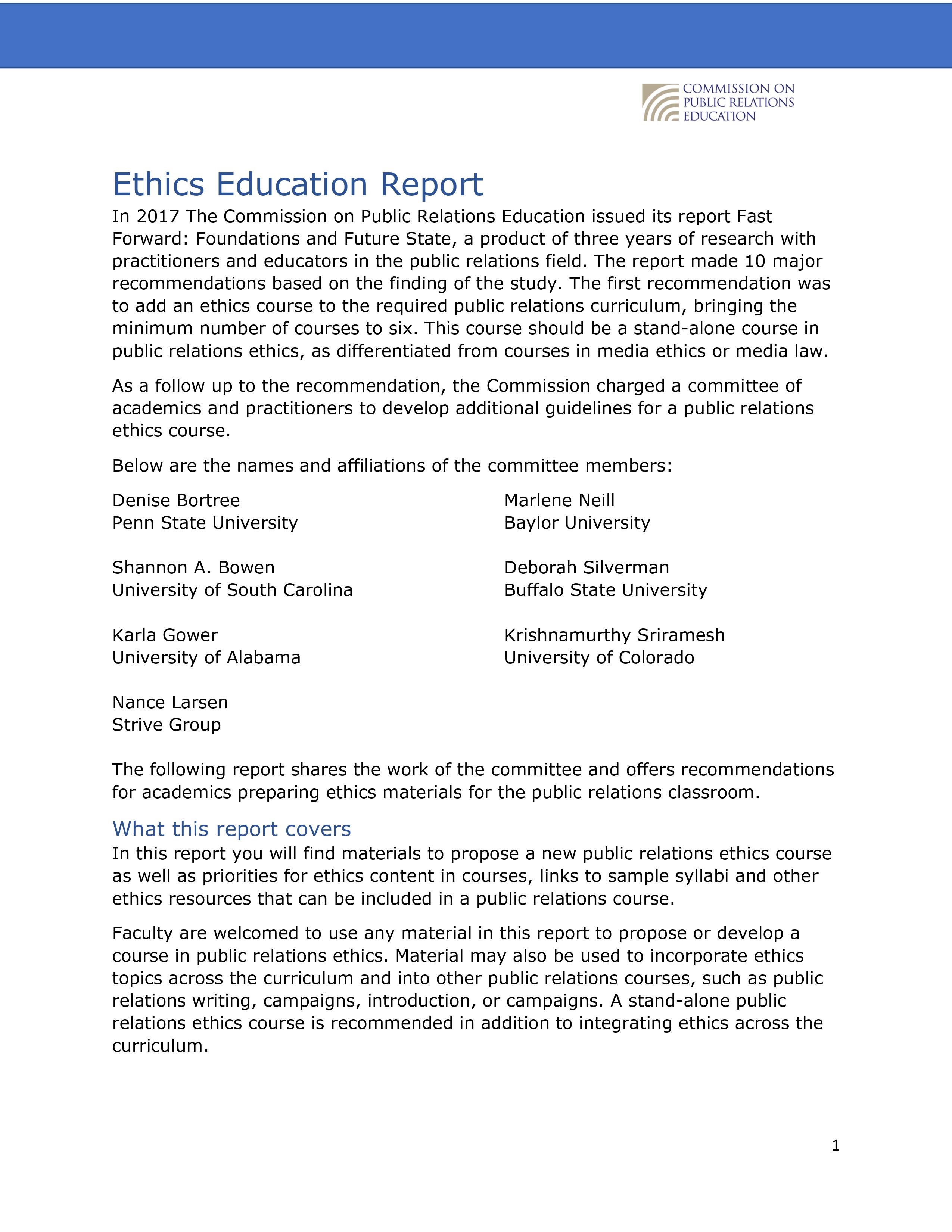 Ethics Education Report 10.14.19 – Commission on Public Relations Education